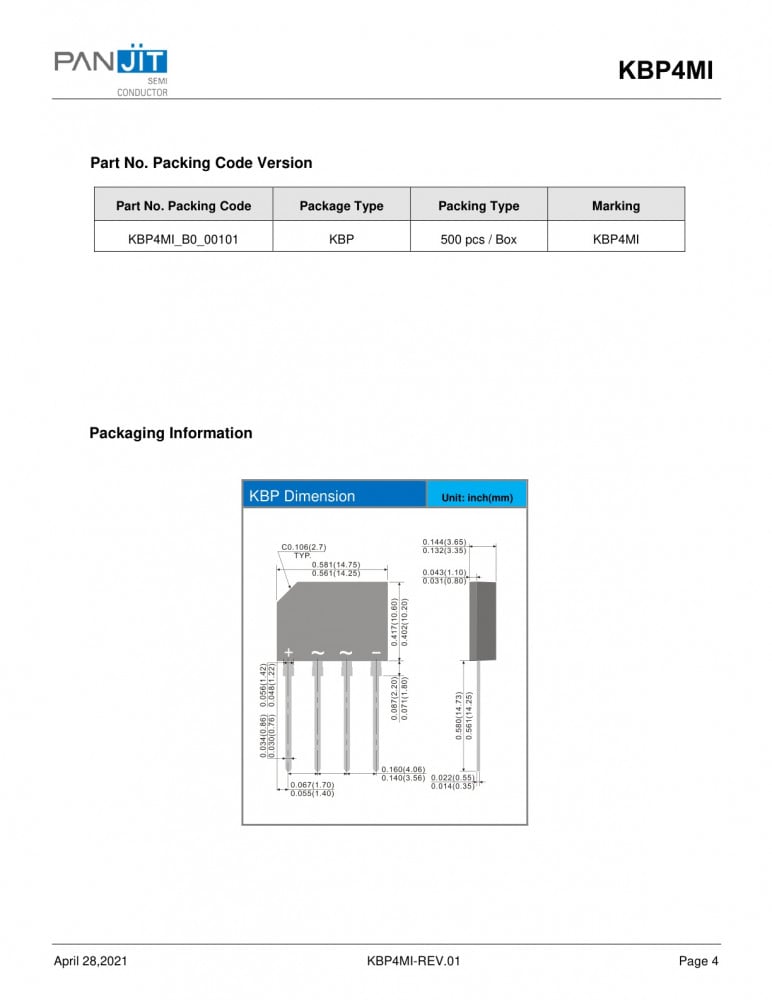 PANJIT KBP4MI technical document page 4