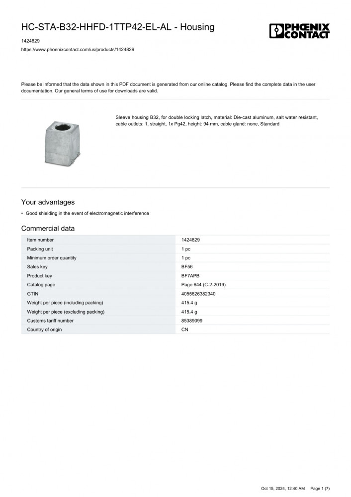 Phoenix Contact 1424829 technical document page 1