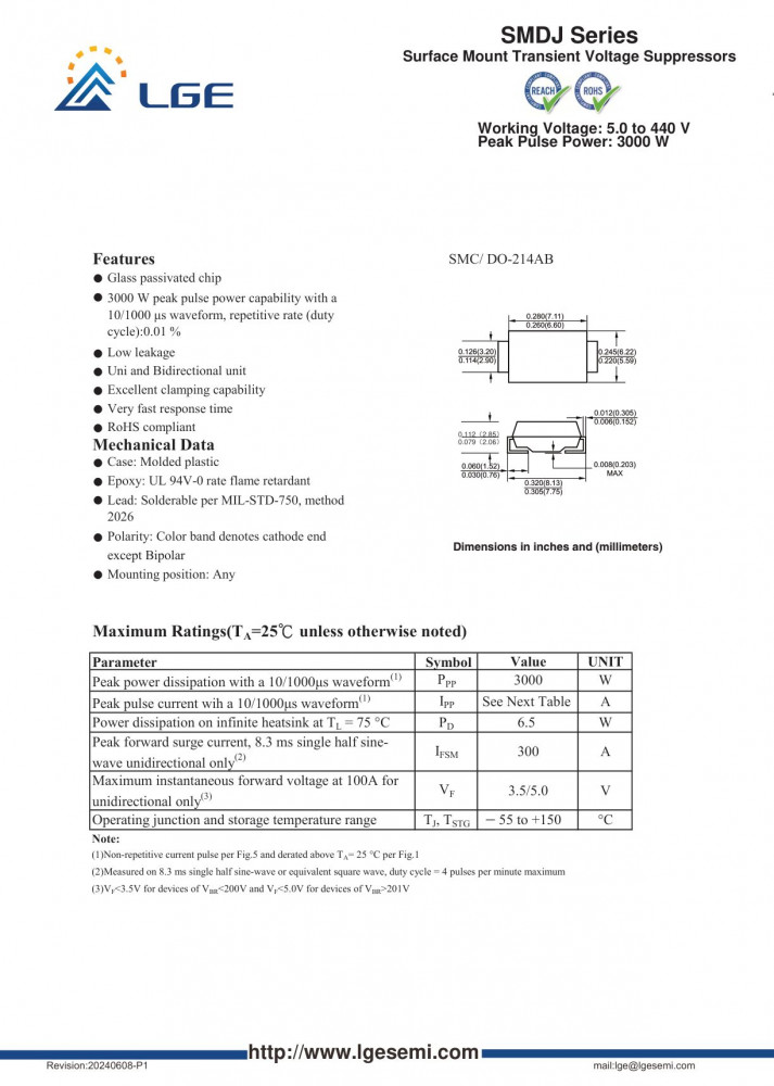 LGE SMDJ series datasheet page 1