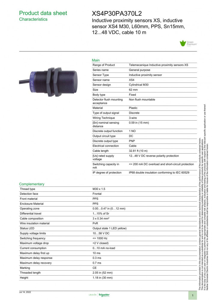 XS4P30PA370L2 technical document page 1