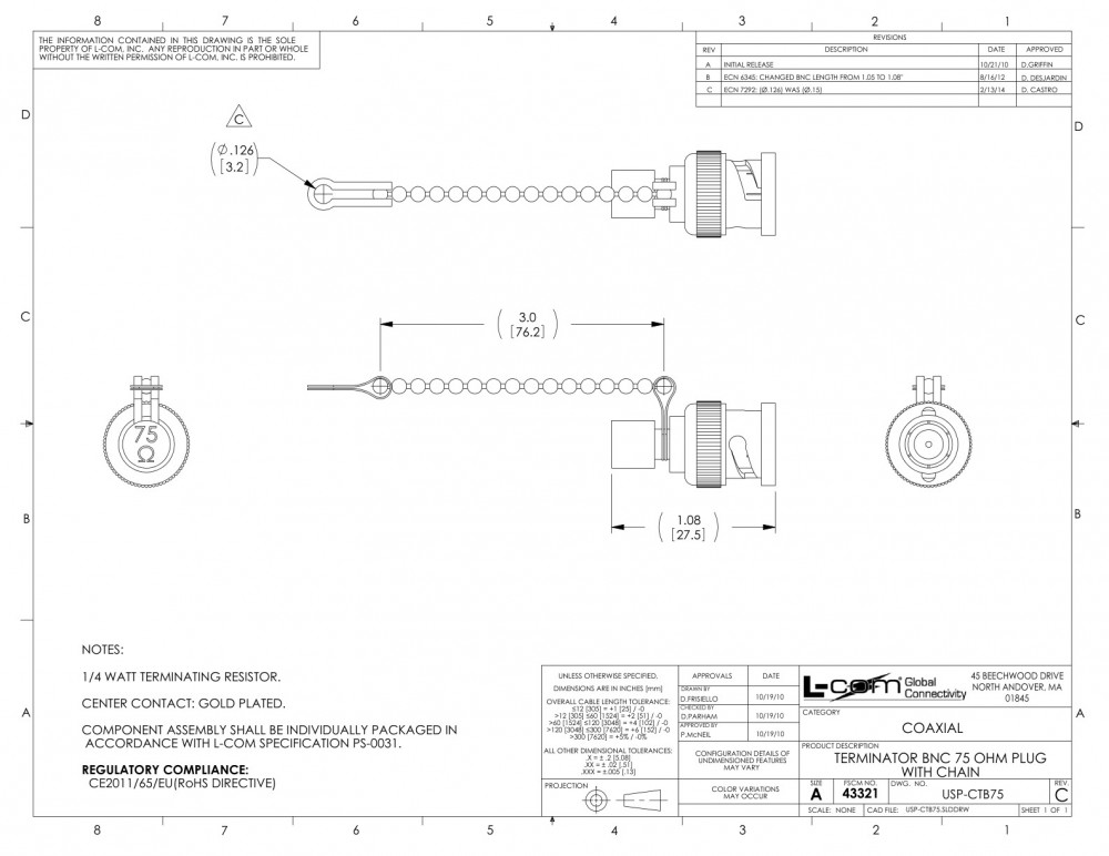 L-com USP-CTB75 technical drawing preview