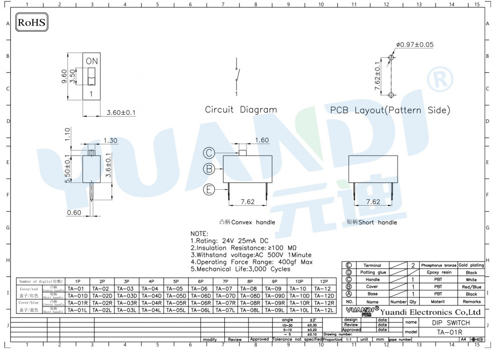 Yuandi TA-01R product drawing