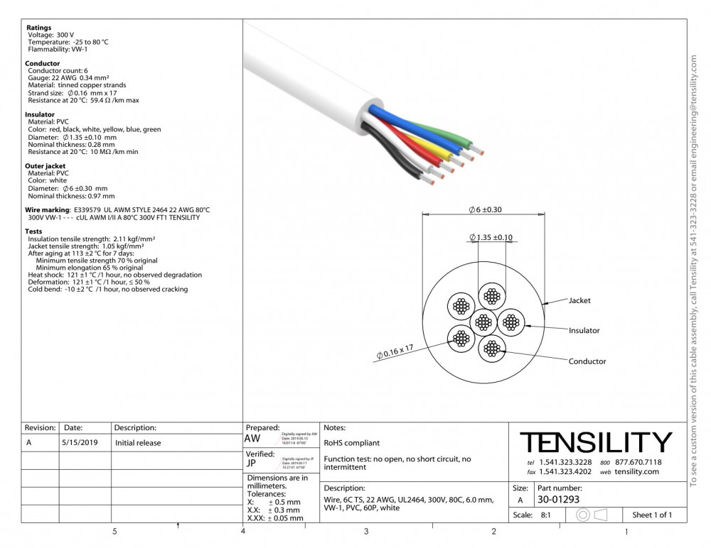 Tensility 30-01293 cable product drawing