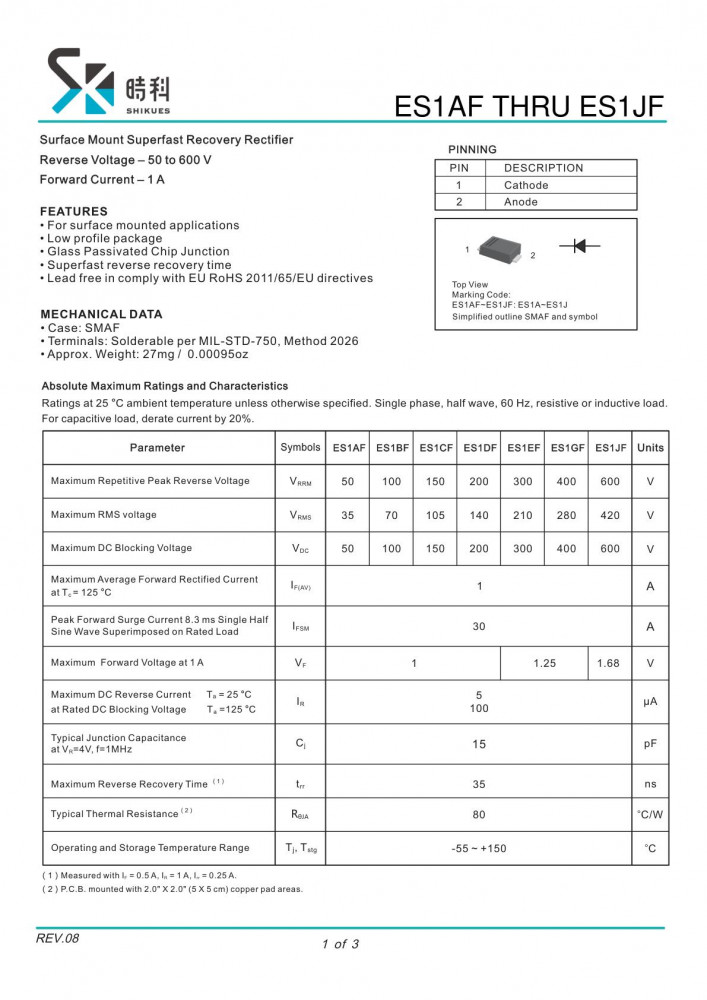 ES1BF datasheet page 1