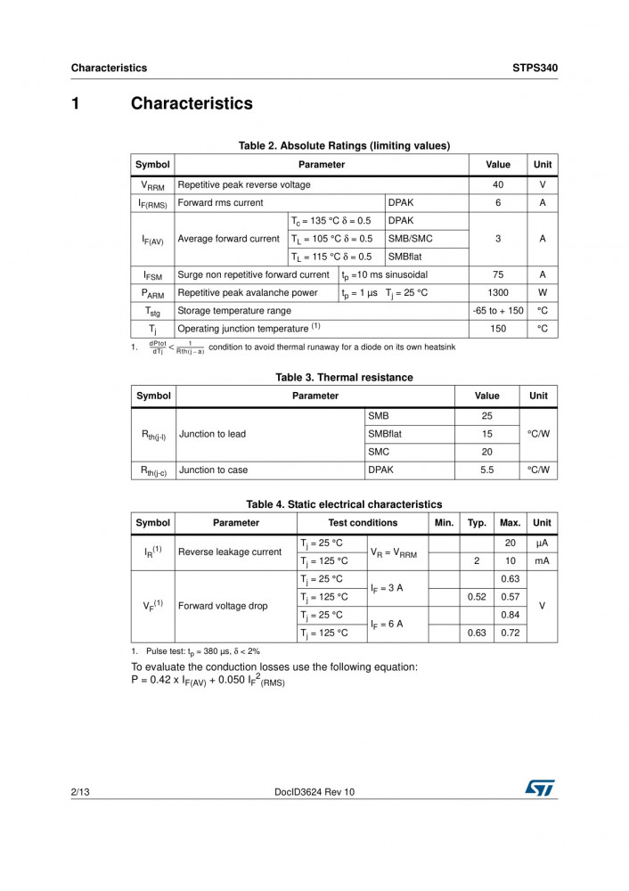 STPS340U datasheet page 2