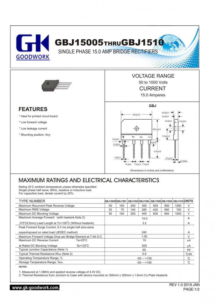 GOODWORK GBJ1506 datasheet page 1
