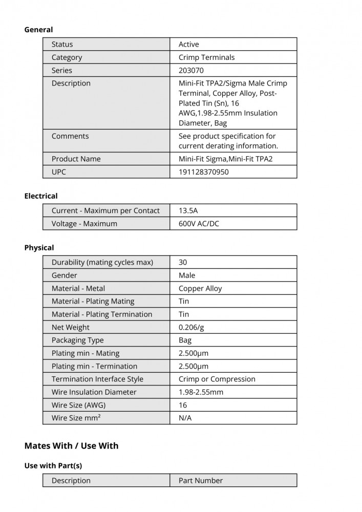 Technical document image 2 for MOLEX 2030701242