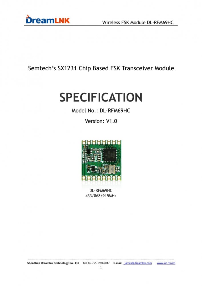 DL-RFM69HC-868M datasheet page 1
