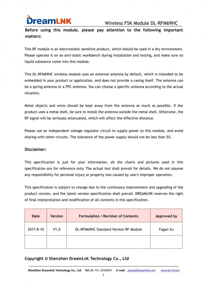 DL-RFM69HC-868M datasheet page 2