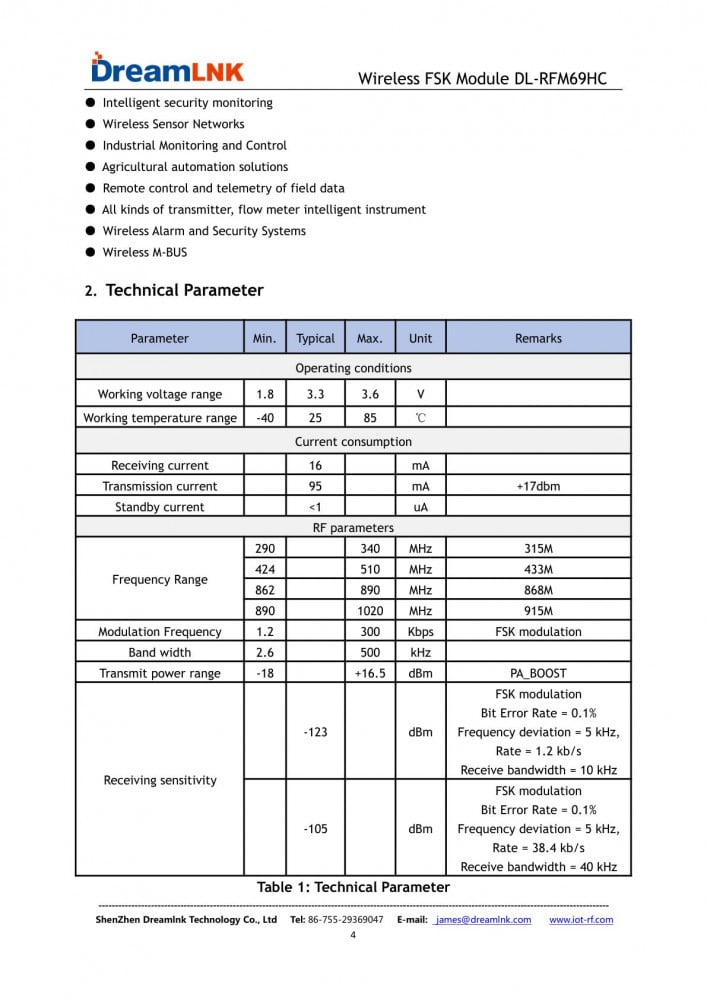 DL-RFM69HC-868M datasheet page 4