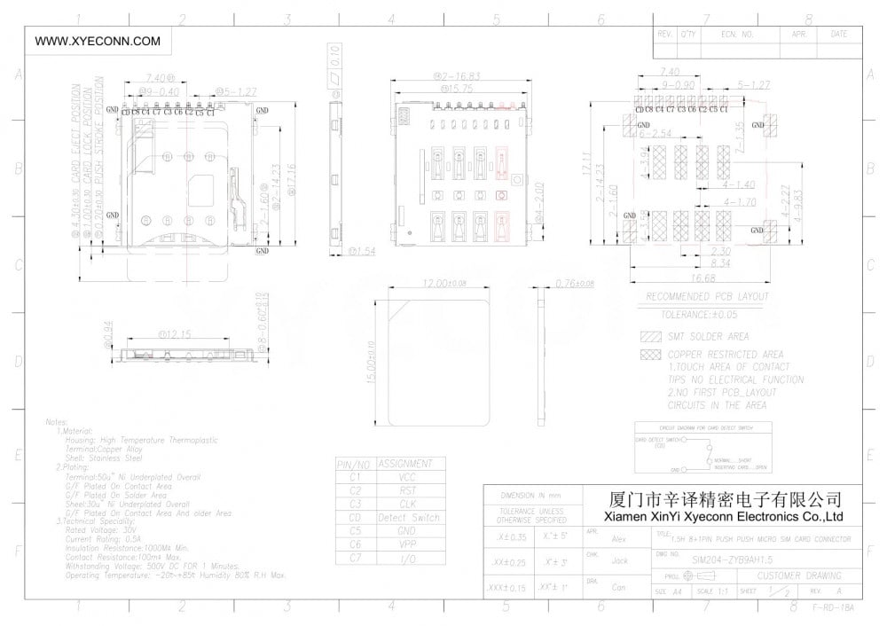 SIM204-ZYB9AH1.5 technical drawing page 1