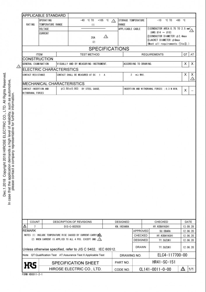 HRS HR41-SC-151 specification sheet preview
