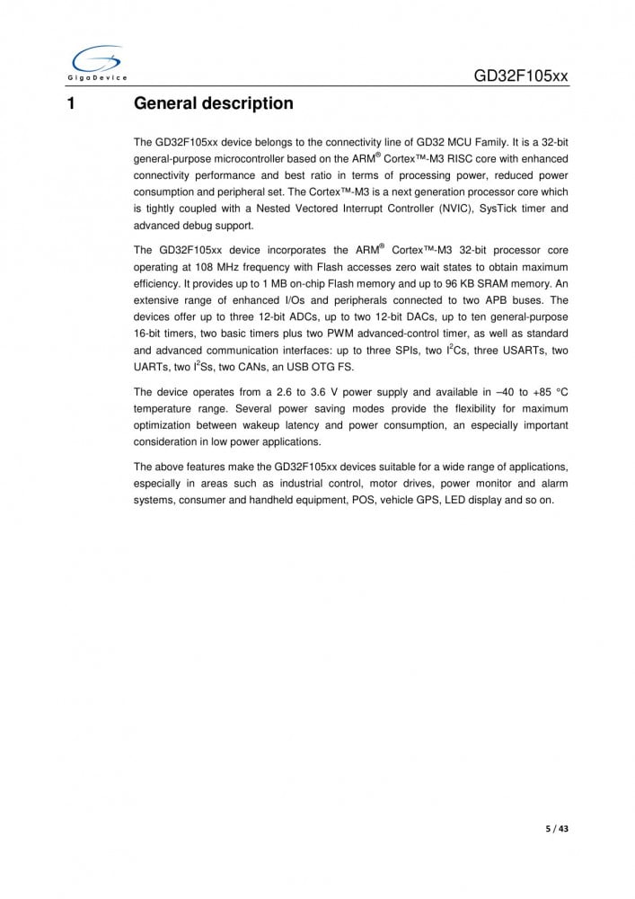GD32F105xx datasheet page 6