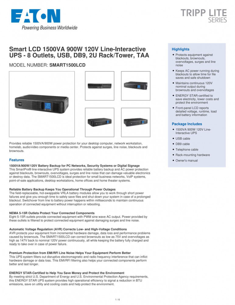SMART1500LCD technical document page 1