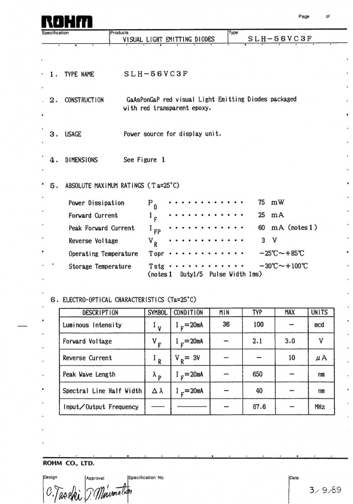 SLH-56VC3FT specification page 1