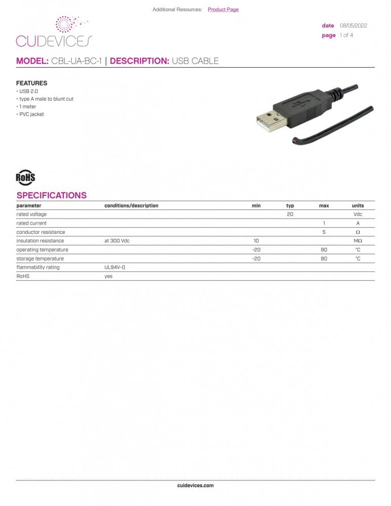 CBL-UA-BC-1 technical document page 1