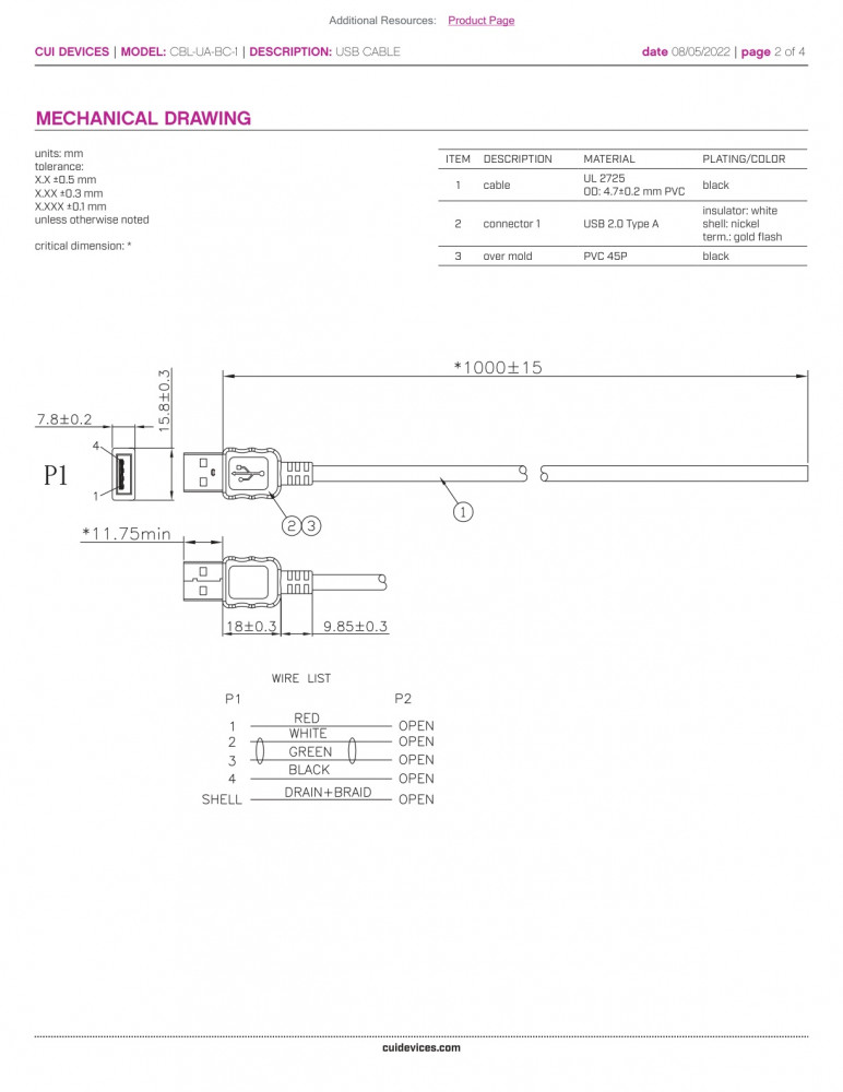 CBL-UA-BC-1 technical document page 2