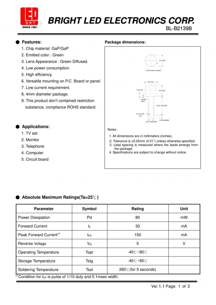 BL-B2139B datasheet page 1