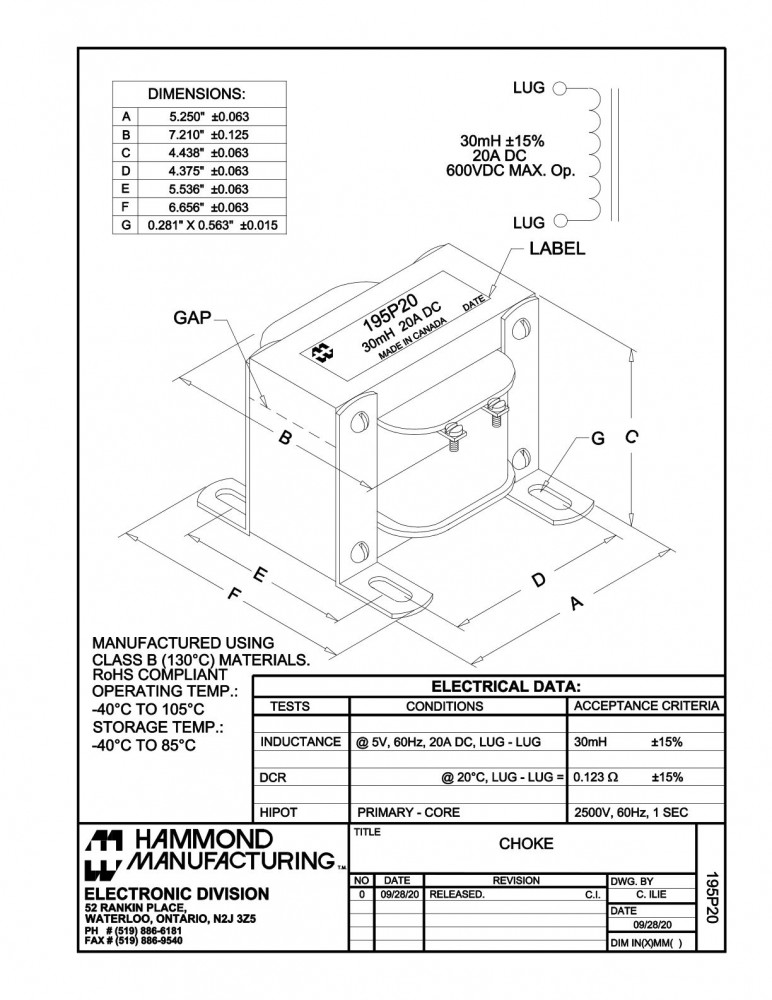 Hammond 195P20 technical drawing