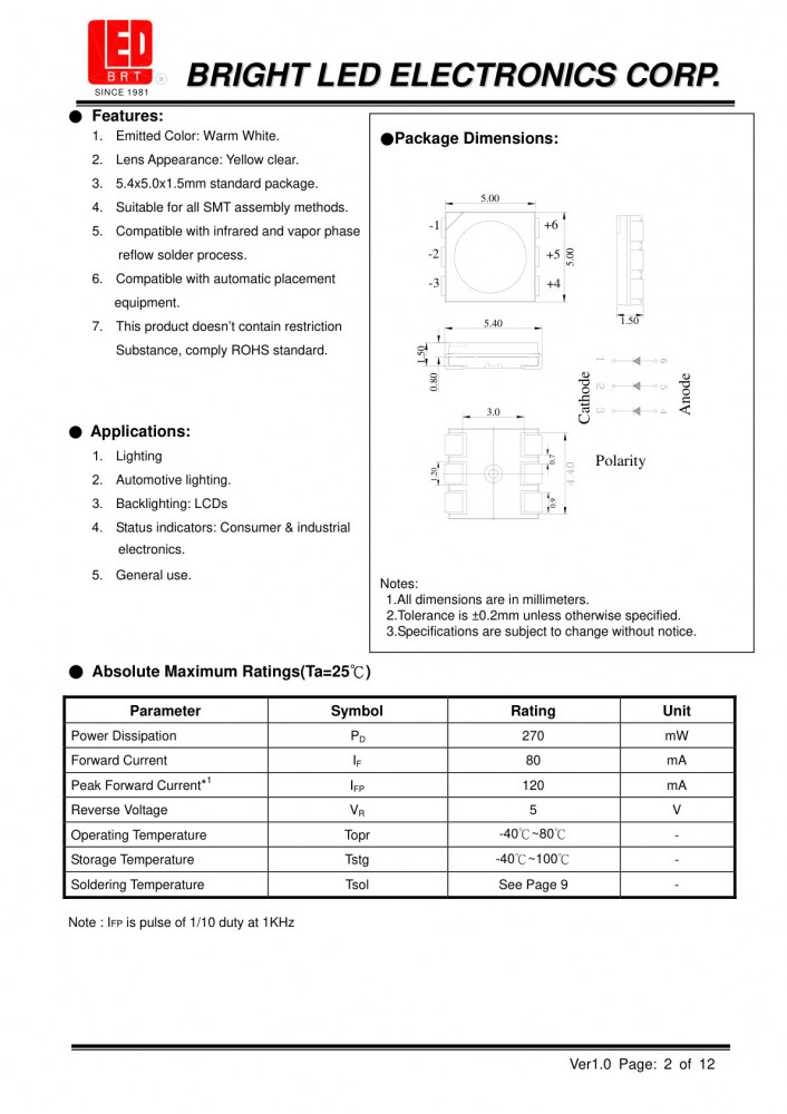 BL-5050W10 datasheet page 1