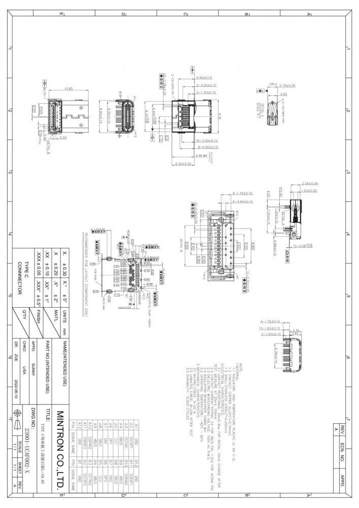 MINTRON 23001-UCAF002-X technical document page