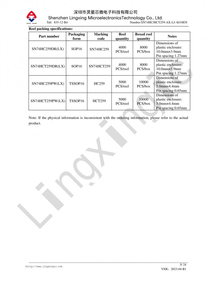 SN74HC259N(LX) datasheet page 5