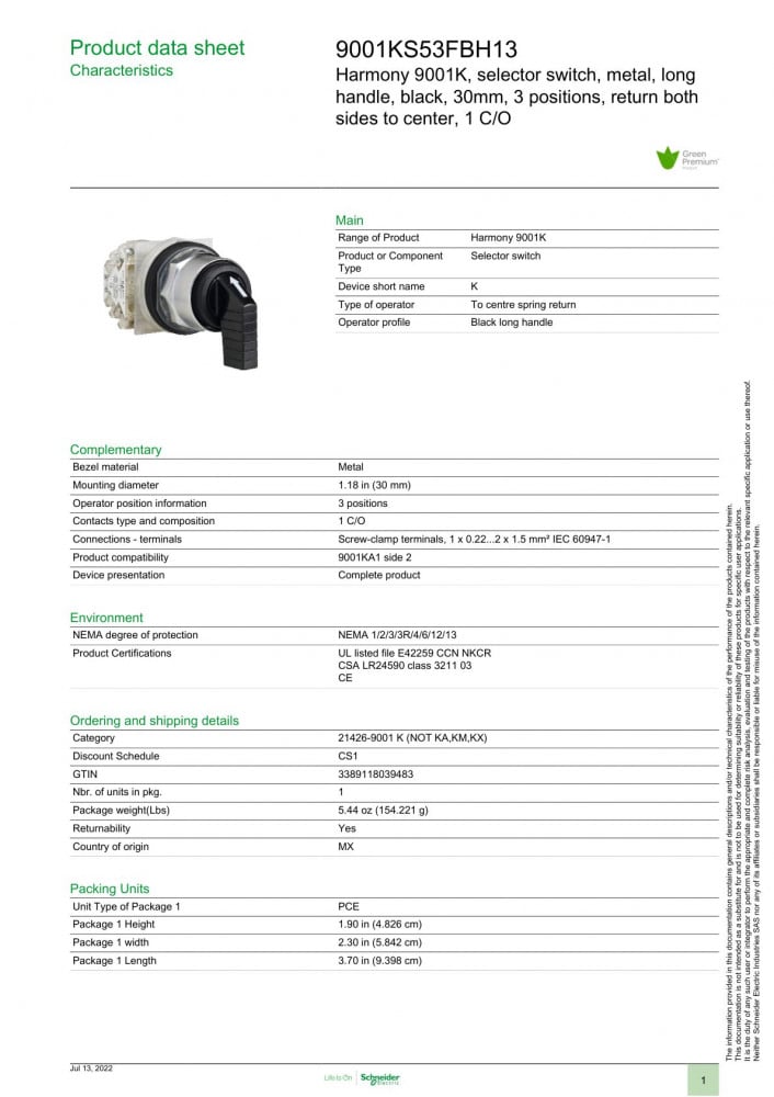 9001KS53FBH13 technical document page 1