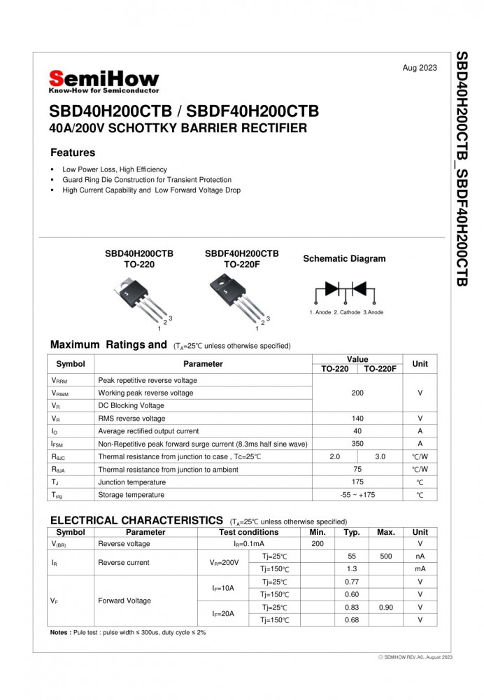 SBD40H200CTB technical document page 1