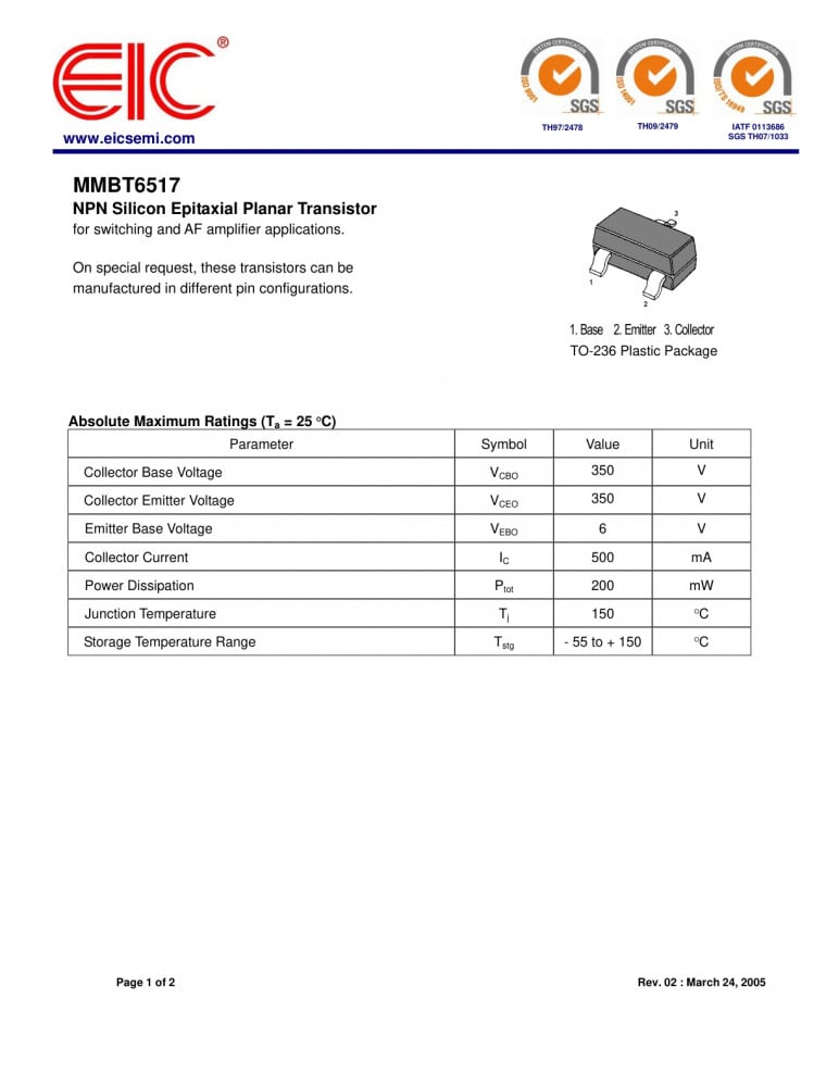 MMBT6517 datasheet page 1