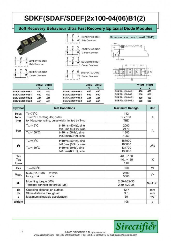 Sirectifier SDEF2X100-04B1 datasheet page 1