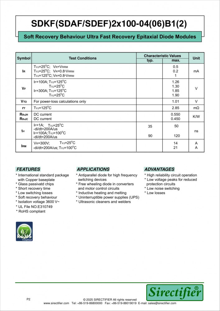 Sirectifier SDEF2X100-04B1 datasheet page 2