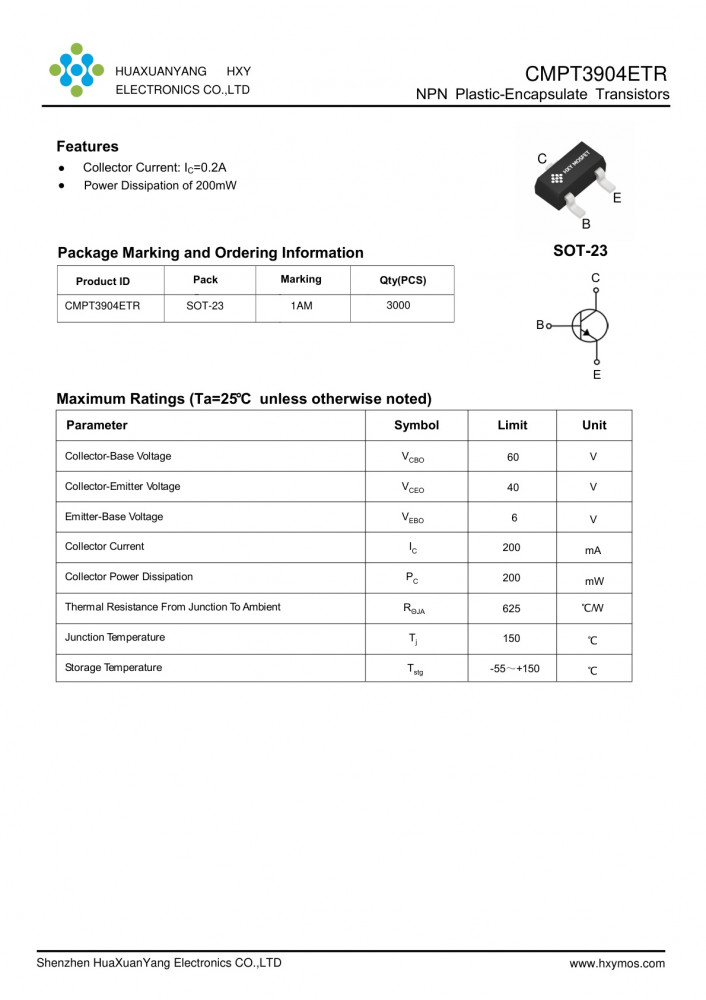 CMPT3904ETR-HXY datasheet page 1