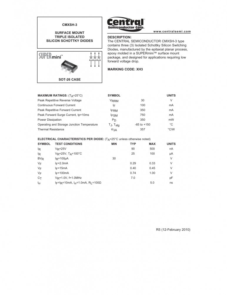 CMXSH-3 TR PBFREE electrical specifications