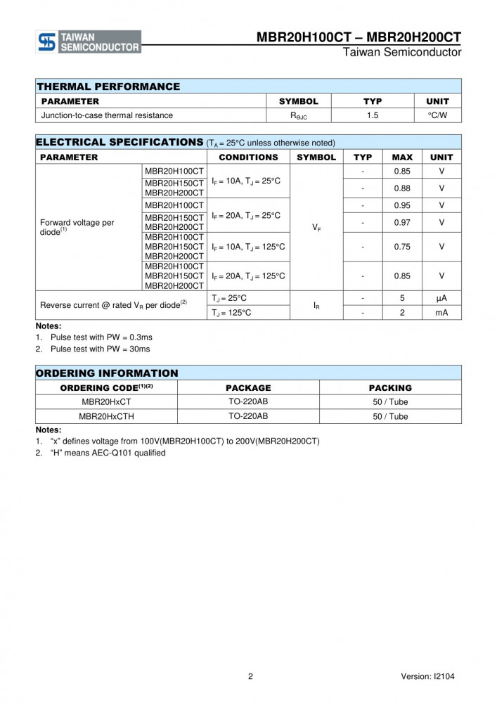 MBR20H150CT datasheet page 2