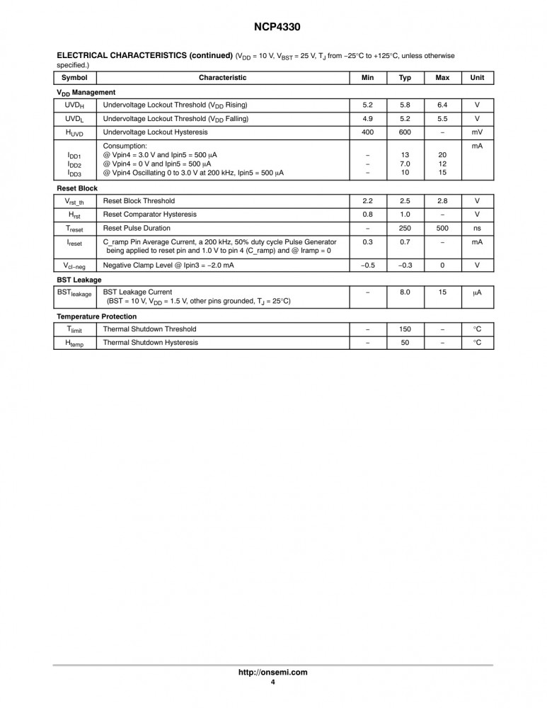 NCP4330 datasheet page 4