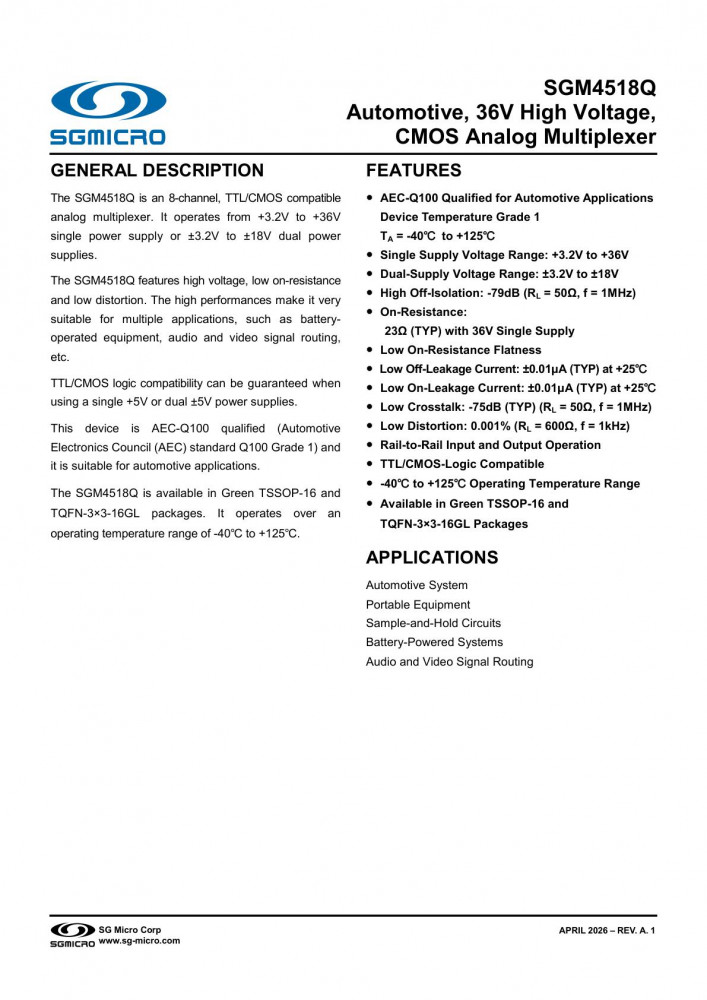 SGM4518Q datasheet page 1