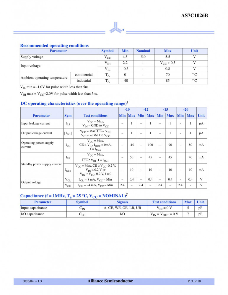 AS7C1026B datasheet page 3