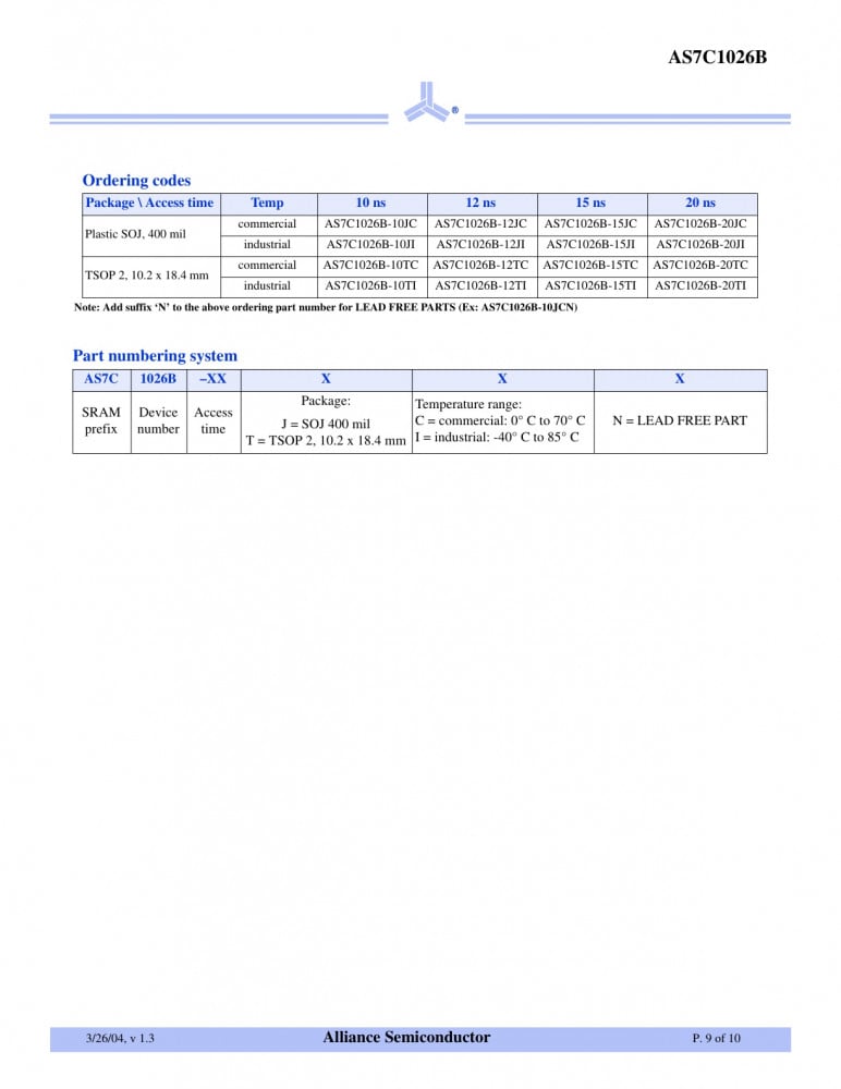 AS7C1026B datasheet page 9