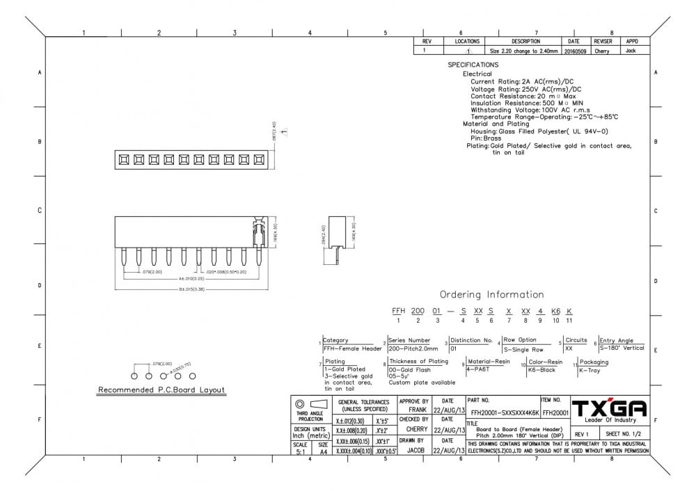TXGA FFH20001 technical drawing page 1