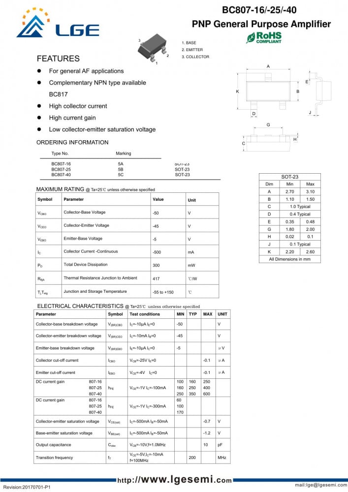 BC807-16 datasheet page 1