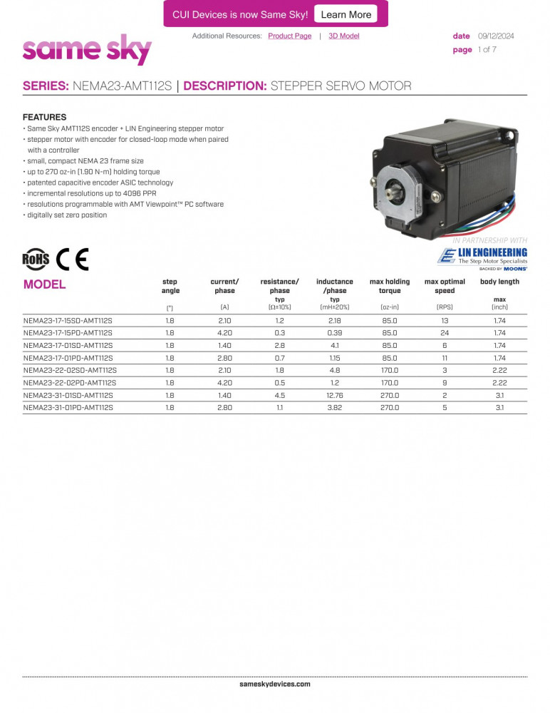 NEMA23 AMT112S datasheet page 1