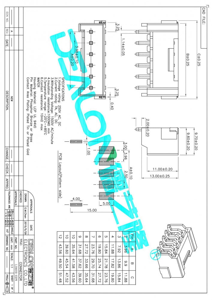 DEALON L396VH-06PW connector drawing preview