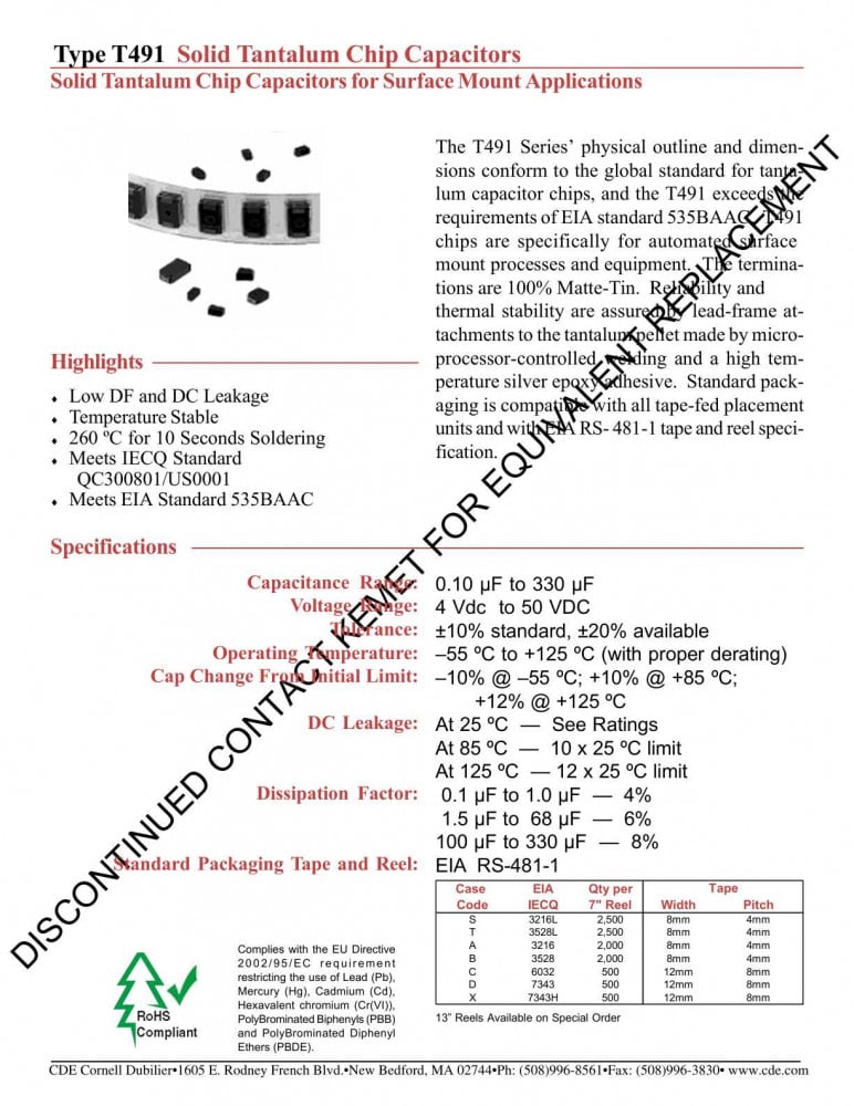 CDE T491 datasheet page 1