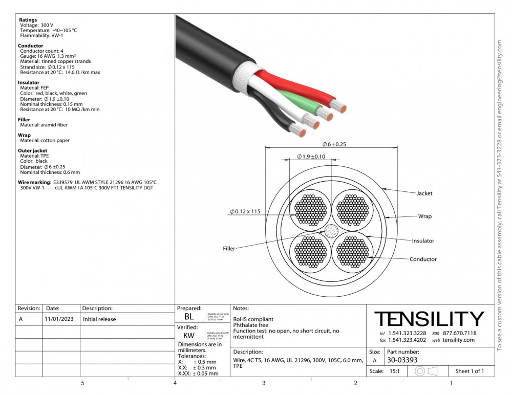 30-03393 product drawing and cable construction specification