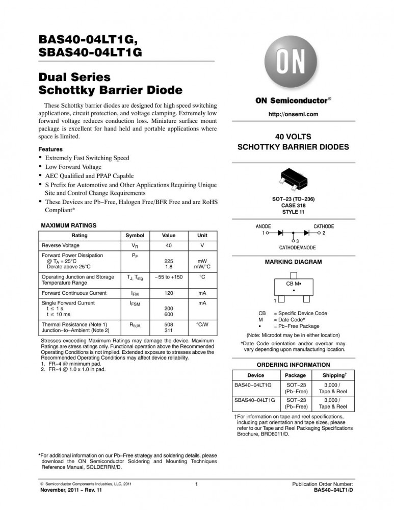 BAS40-04LT1G datasheet page 1