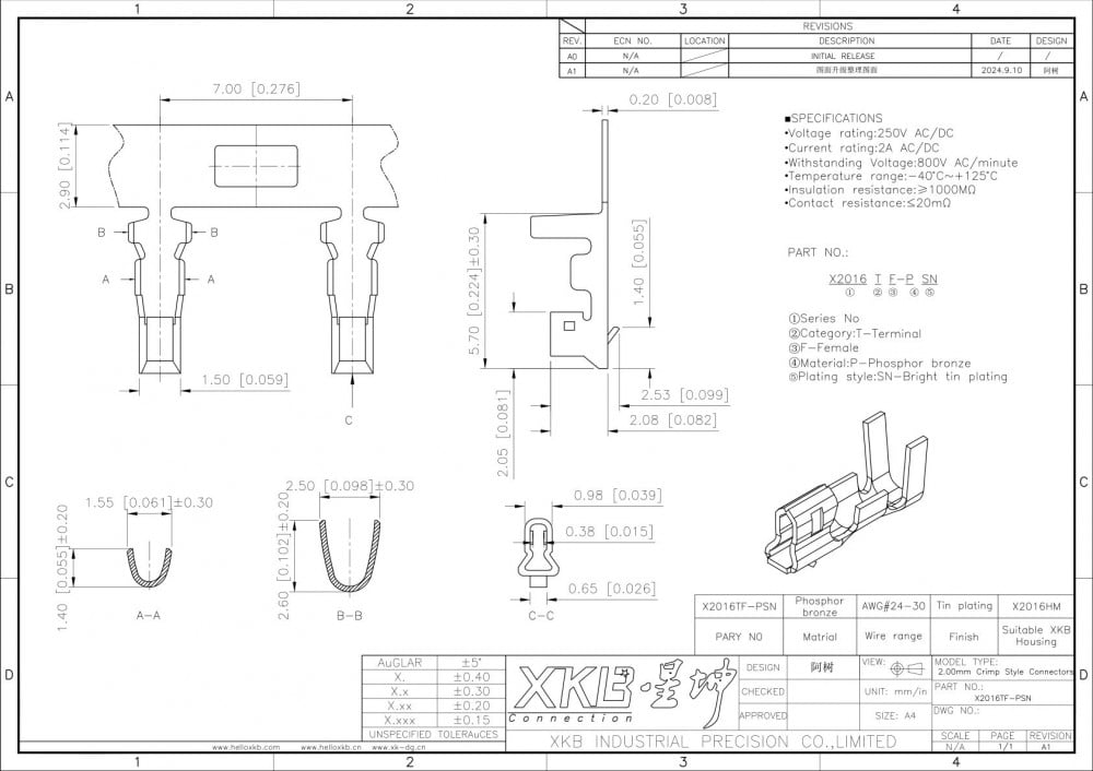 X2016TF-PSN technical drawing page