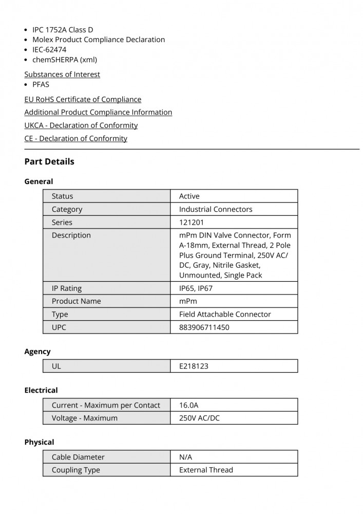 DIN valve connector product specification preview, page 2
