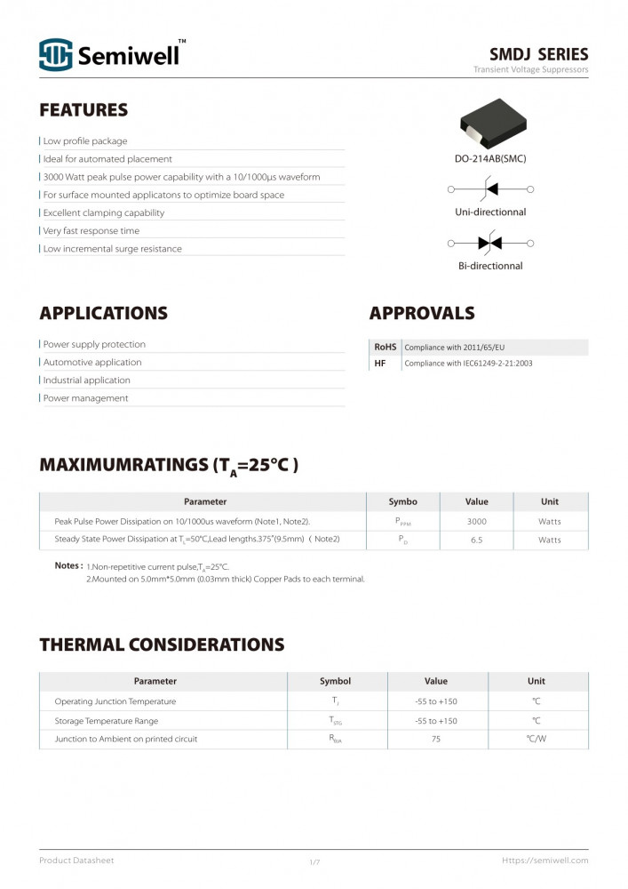 SMDJ43A datasheet page 1