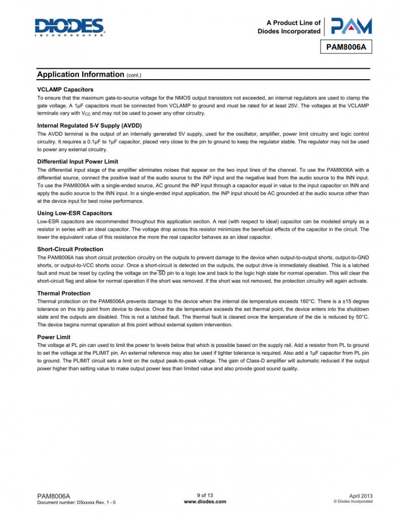 PAM8006A datasheet page 9