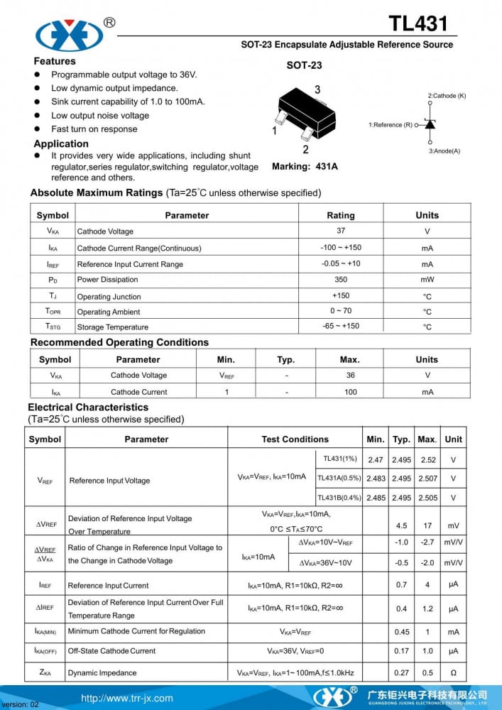 JUXING TL431A datasheet page 1